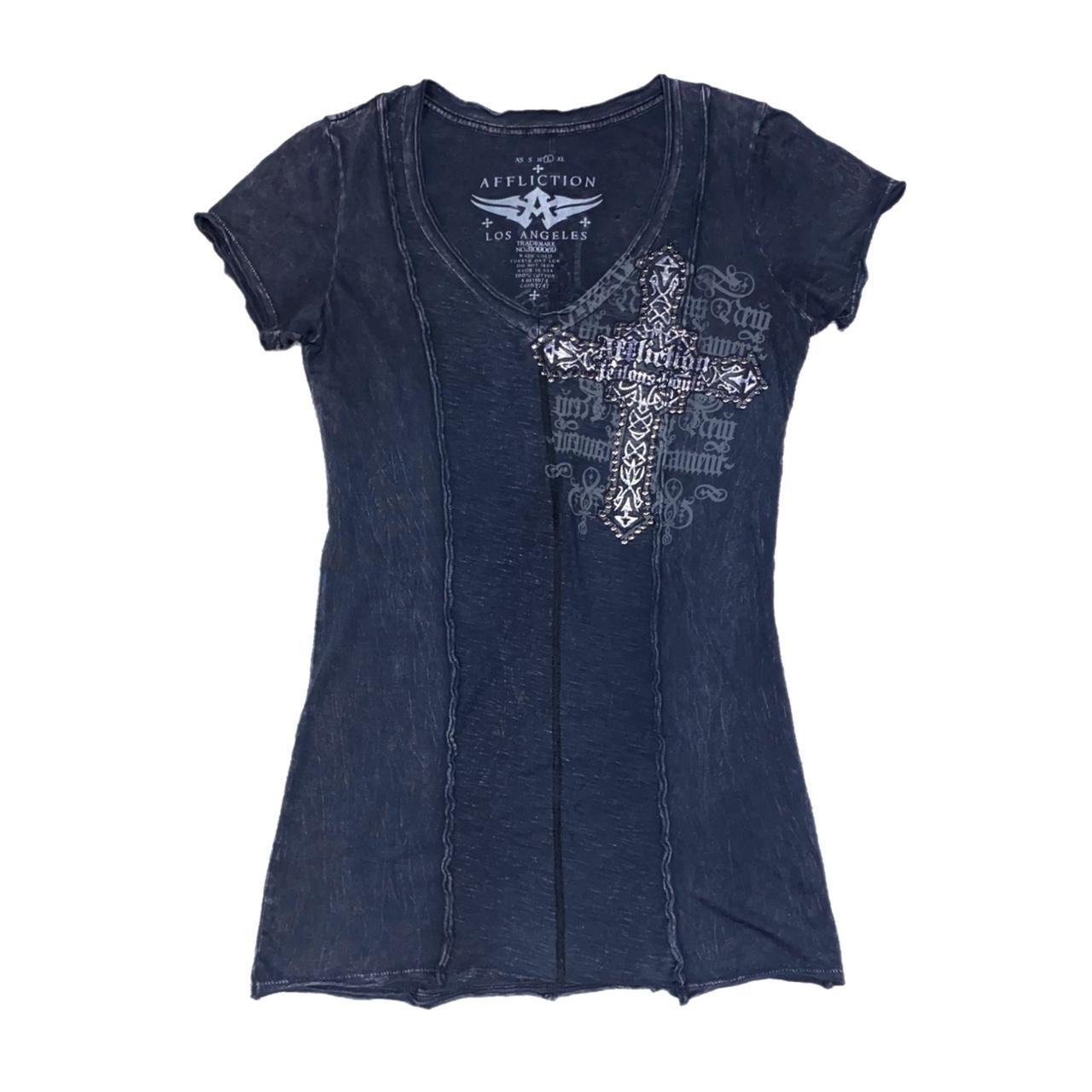 Affliction cross with angel wings tee v-neck, cut... | Depop