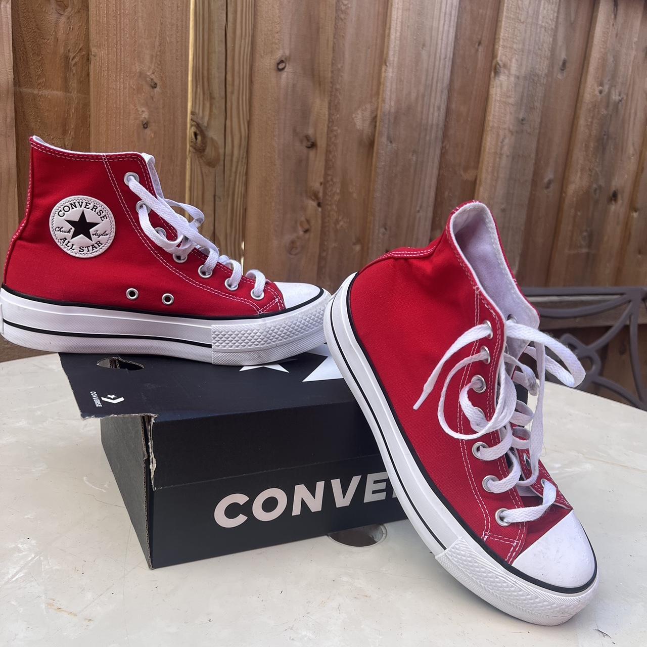 CUSTOM red platform CONVERSE -size 8 -worn out... - Depop