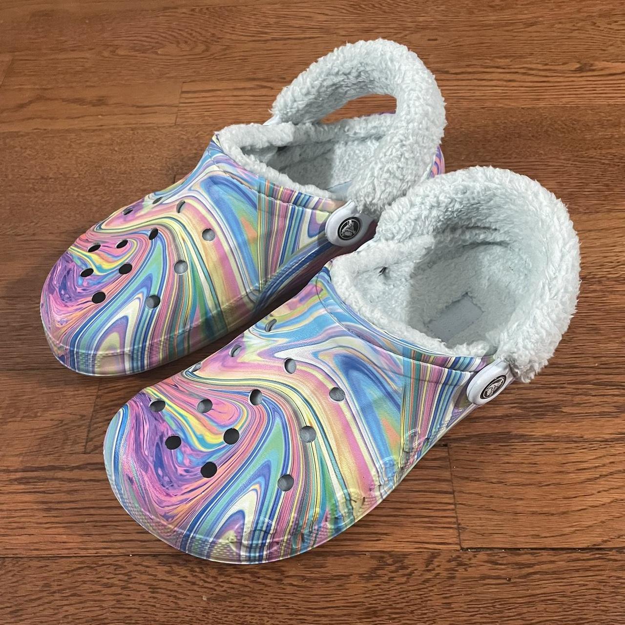 Crocs Baya Lined Fuzz Strap Graphic Clog Mineral... - Depop