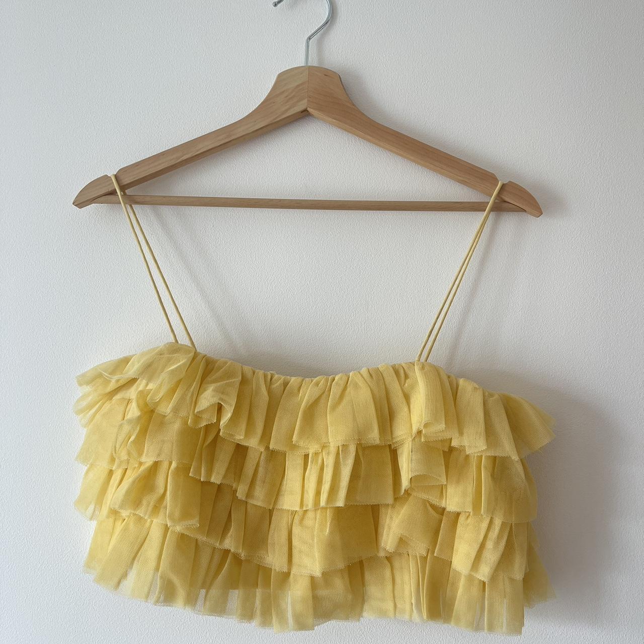 ZARA Tulle Frilly Yellow Top Size Small Never... - Depop
