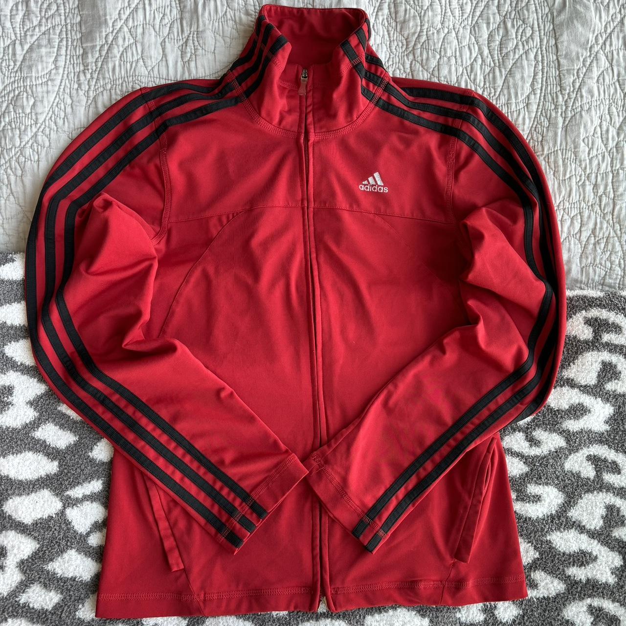 Red adidas track jacket 🍒 Size is faded but fits... - Depop