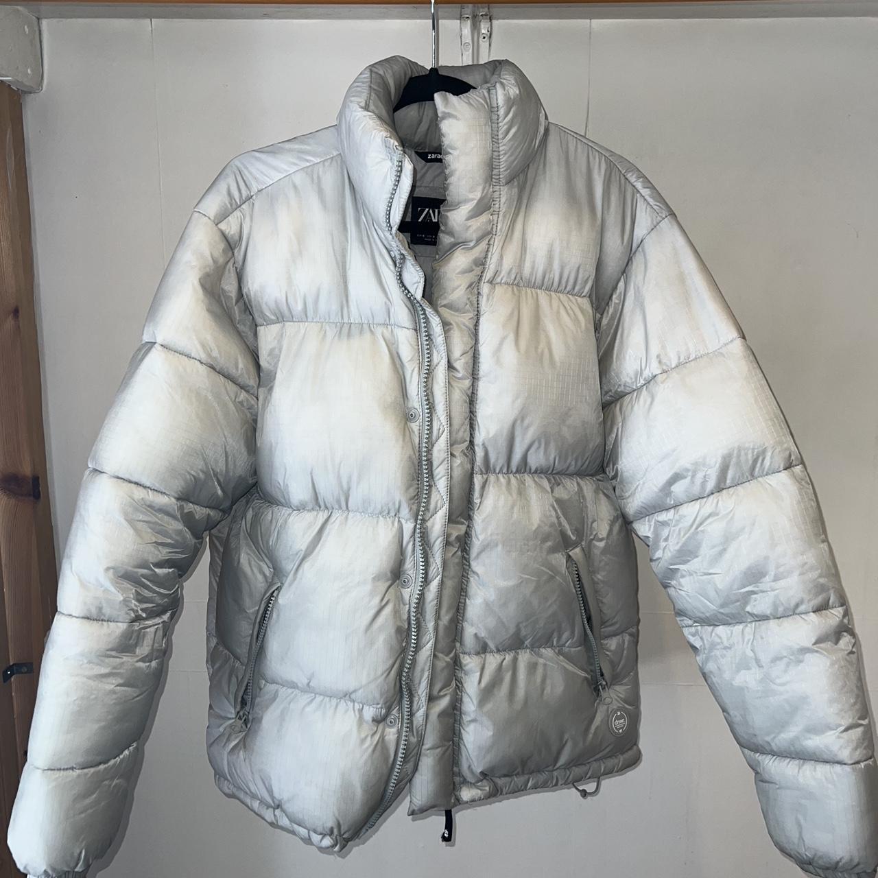 Zara Grey/Silver Puffer Jacket Small Oversized... - Depop