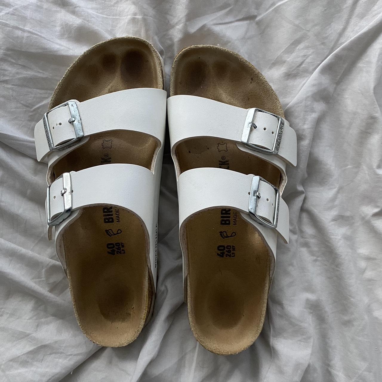 White Birkenstock Arizona sandals Leather So comfy... - Depop