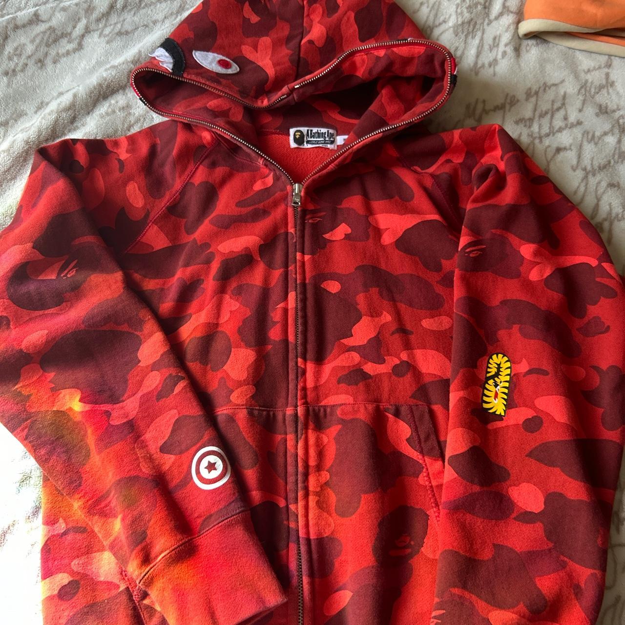 * PRICE IS SET* Red authentic bape hoodie size... - Depop
