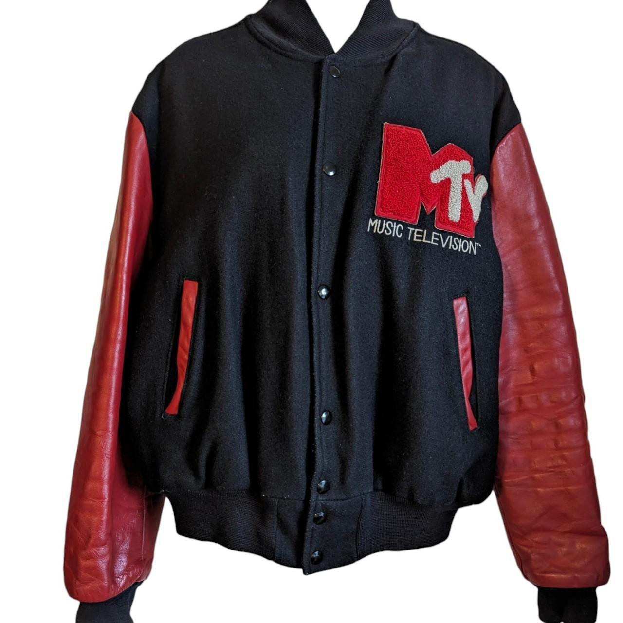 Vintage MTV varsity jacket size XL leather sleeves,... - Depop