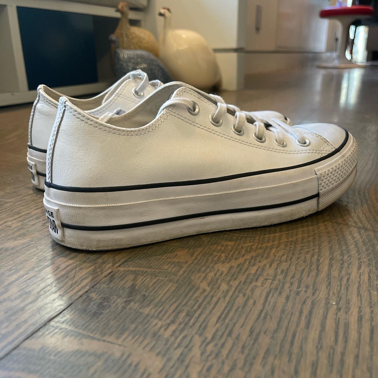 White platform low top leather converse #converse... - Depop