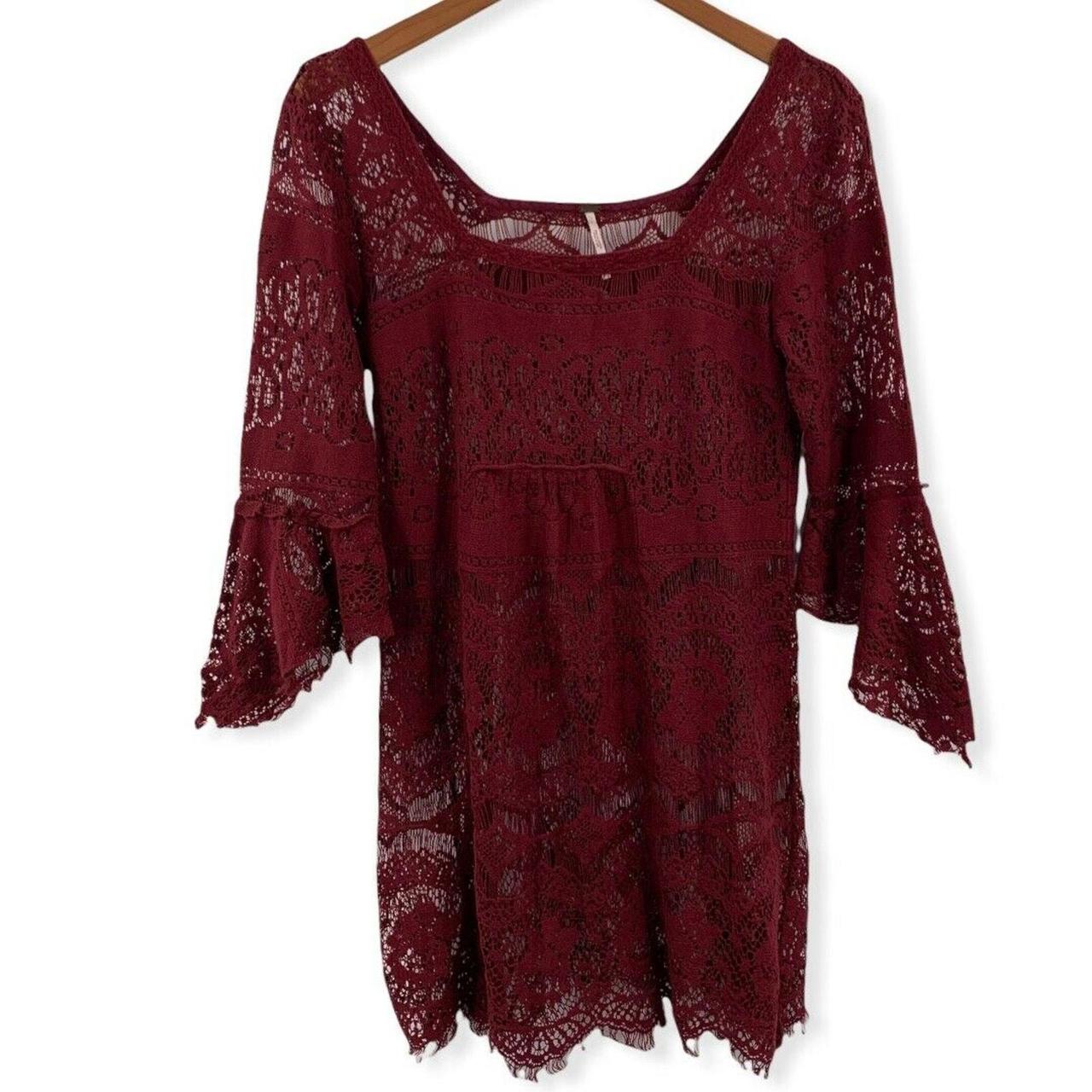 Free People Red Lace Mini Dress XS. Lace dress with... - Depop