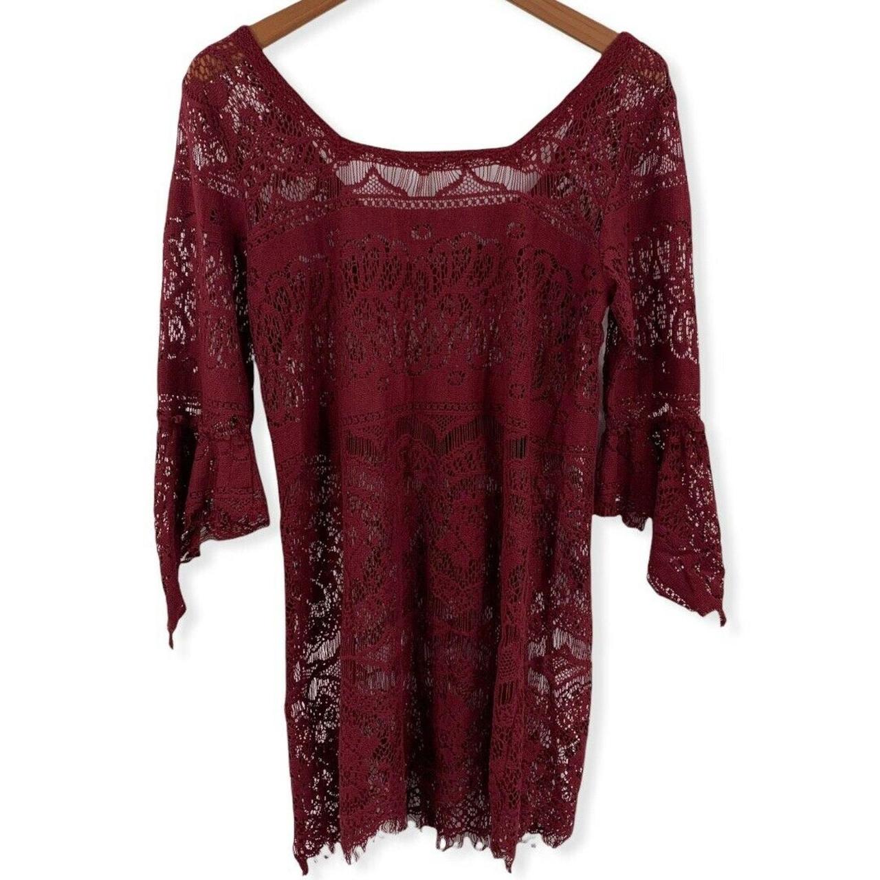 Free People Red Lace Mini Dress XS. Lace dress with... - Depop