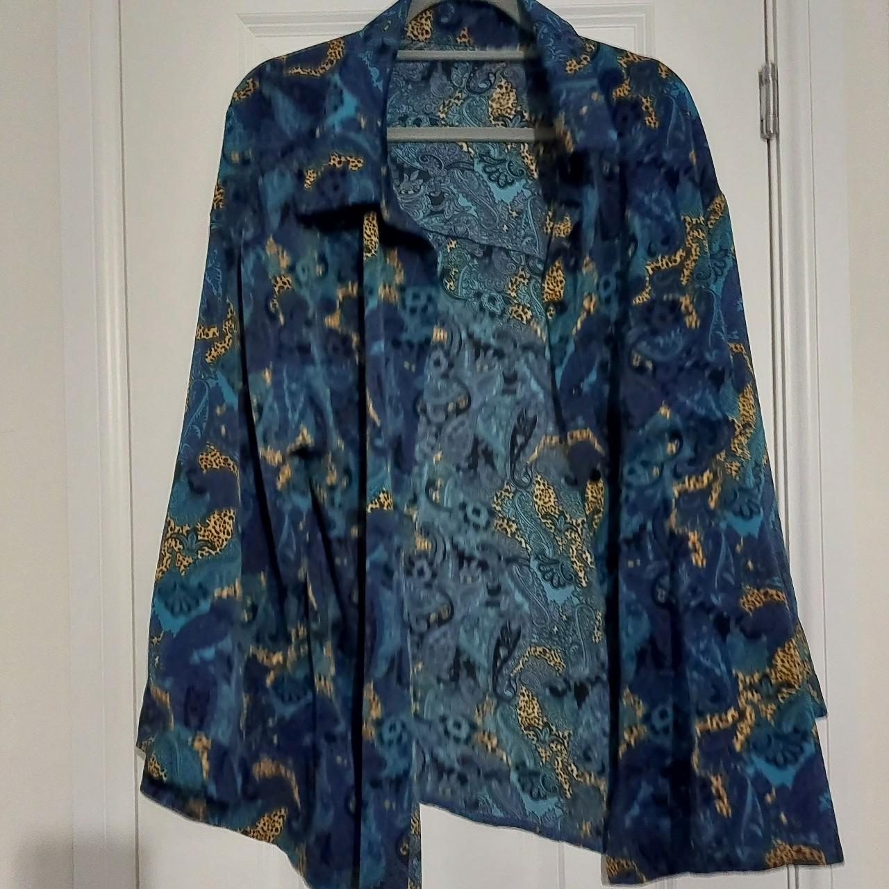 Shein Curve + Plus Women's Blue and Gold Shirt | Depop