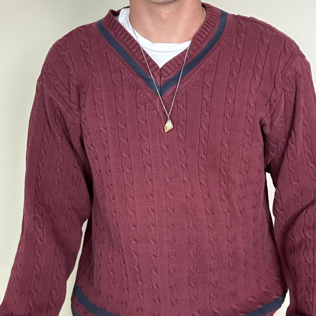 Retro Izod super aesthetic v neck cable knit... - Depop
