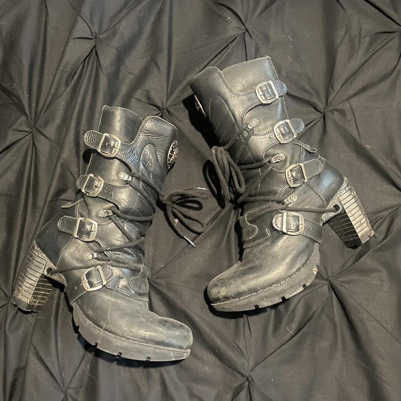 New Rock Women's Black and Silver Boots | Depop