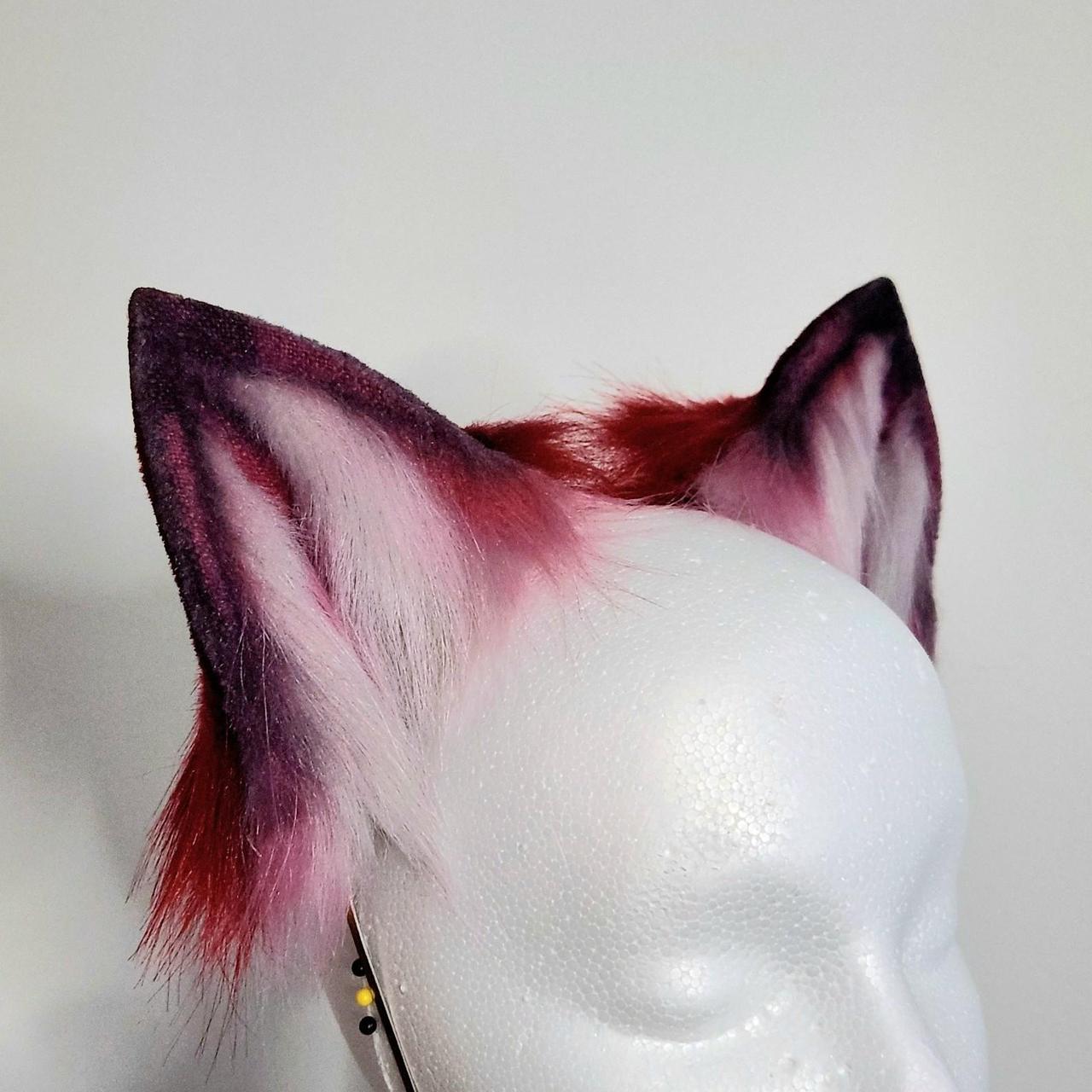 Wine red, black & white cosplay ears – for cat or... | Depop