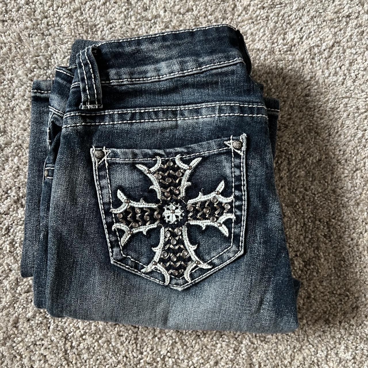 y2k cross rhinestone grunge jeans, these jeans have... - Depop