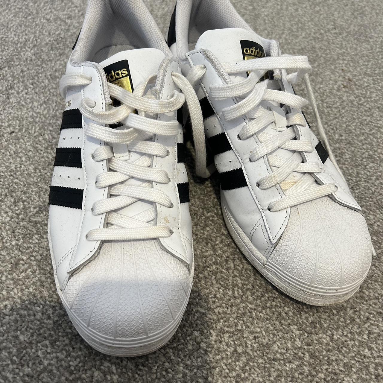 Adidas Shell Toe Uk 8 White/black/gold Excellent... - Depop