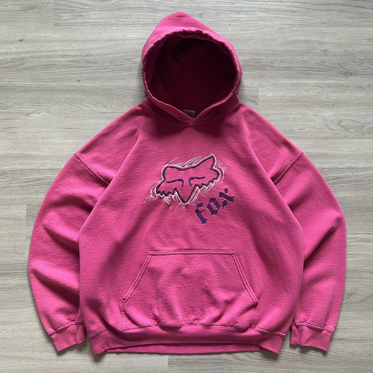 Y2K Fox Racing pink and purple embroidered hoodie... - Depop