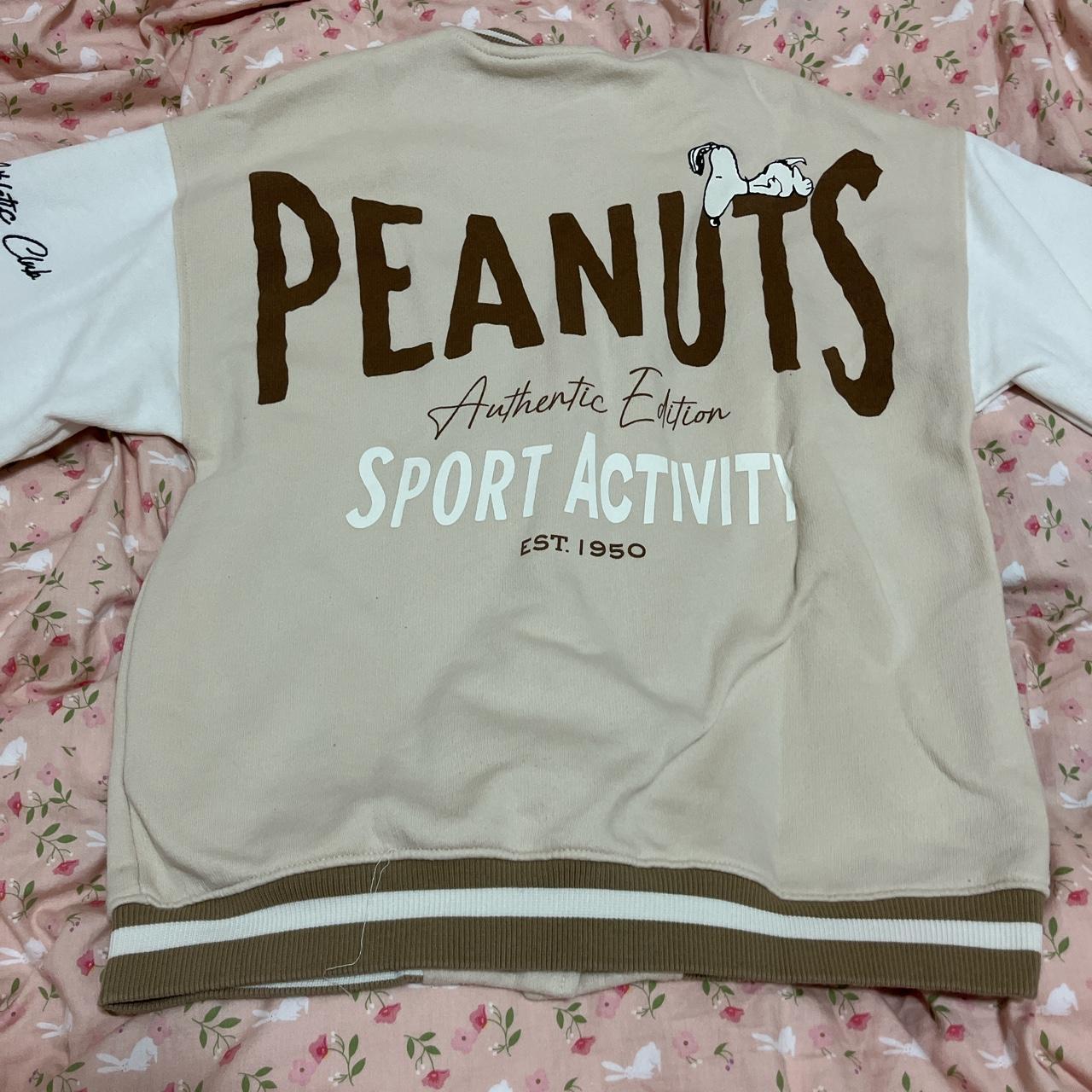 zara peanuts snoopy varsity jacket peanuts authentic... - Depop