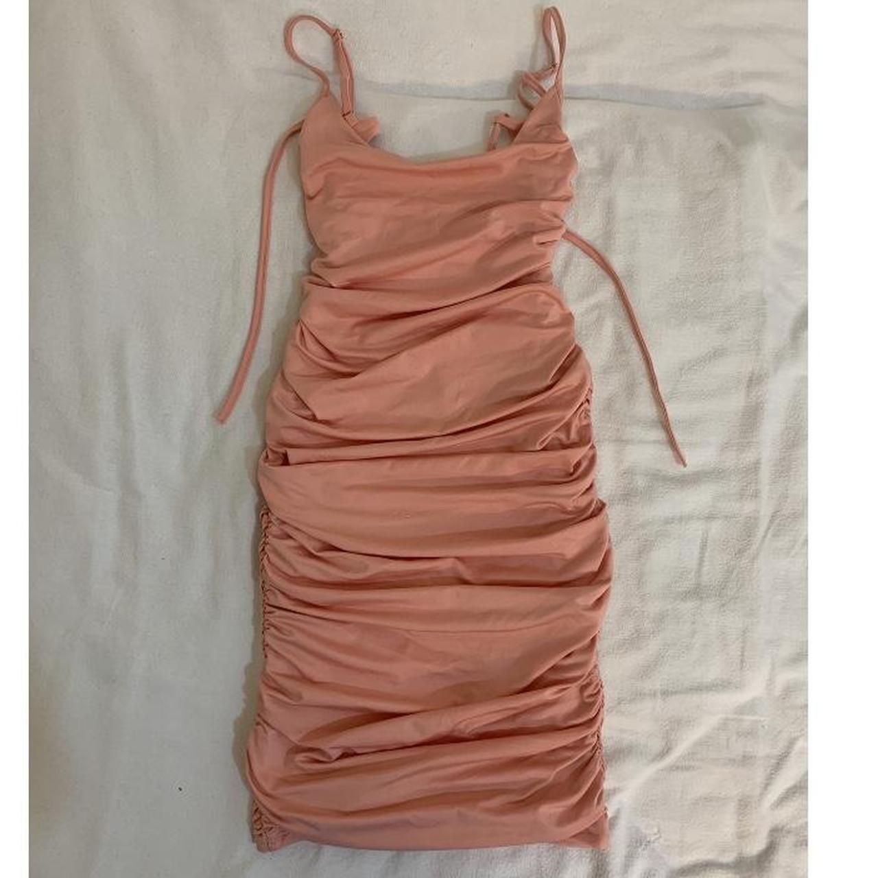 Oh Polly salmon pink ruched dress - Depop