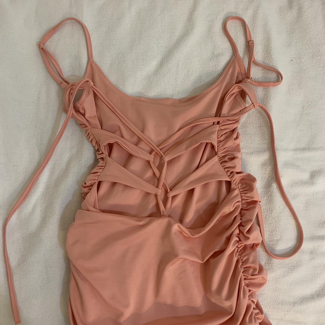 Oh Polly salmon pink ruched dress - Depop