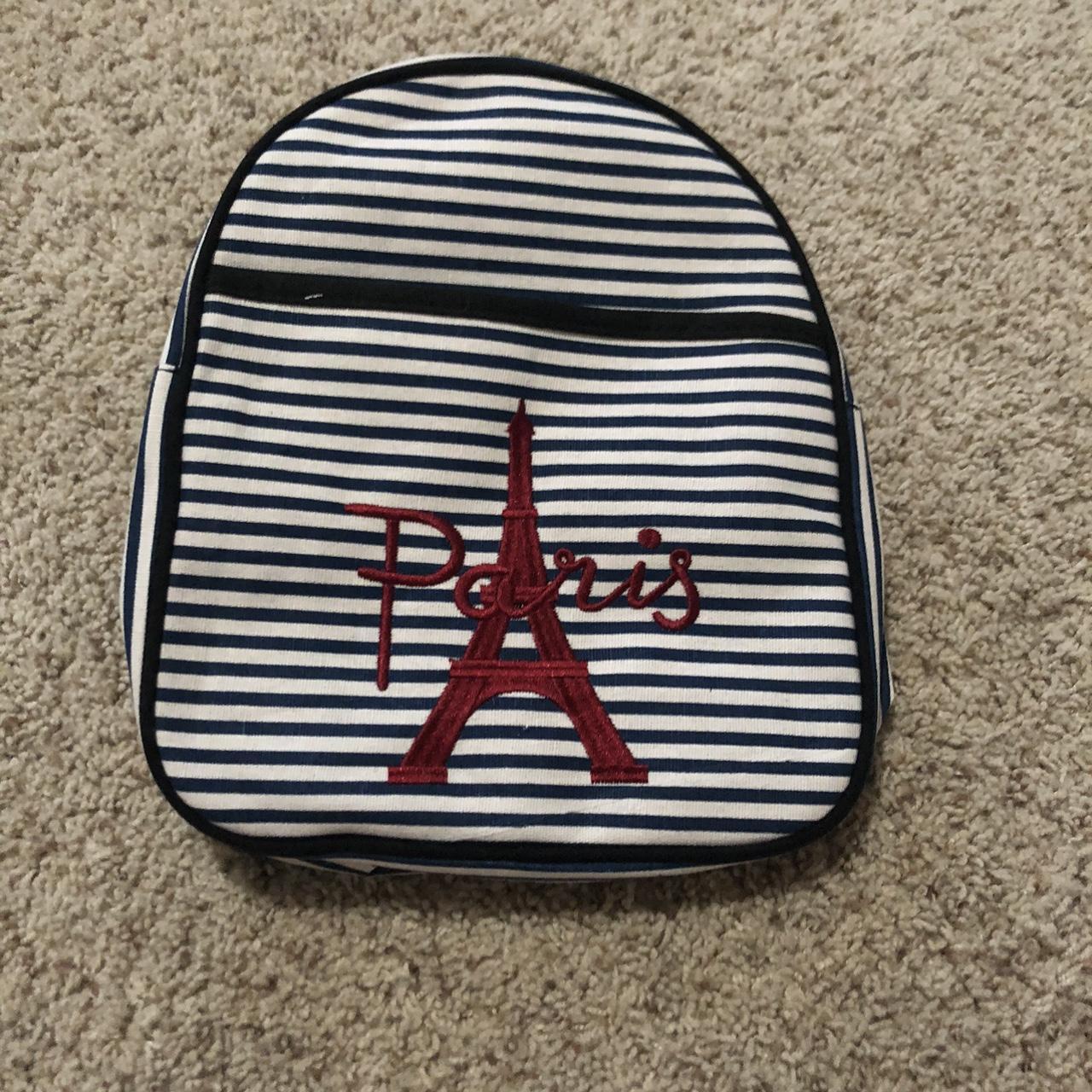 Paris blue and white striped mini backpack Depop... - Depop