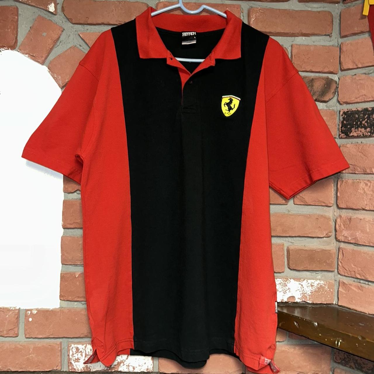 2002 Ferrari Red/Black Logo Collared Polo Shirt... - Depop