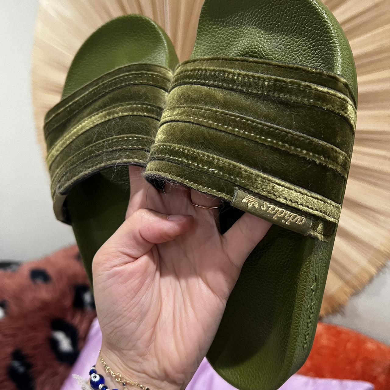 Adidas Women's Green Slides | Depop