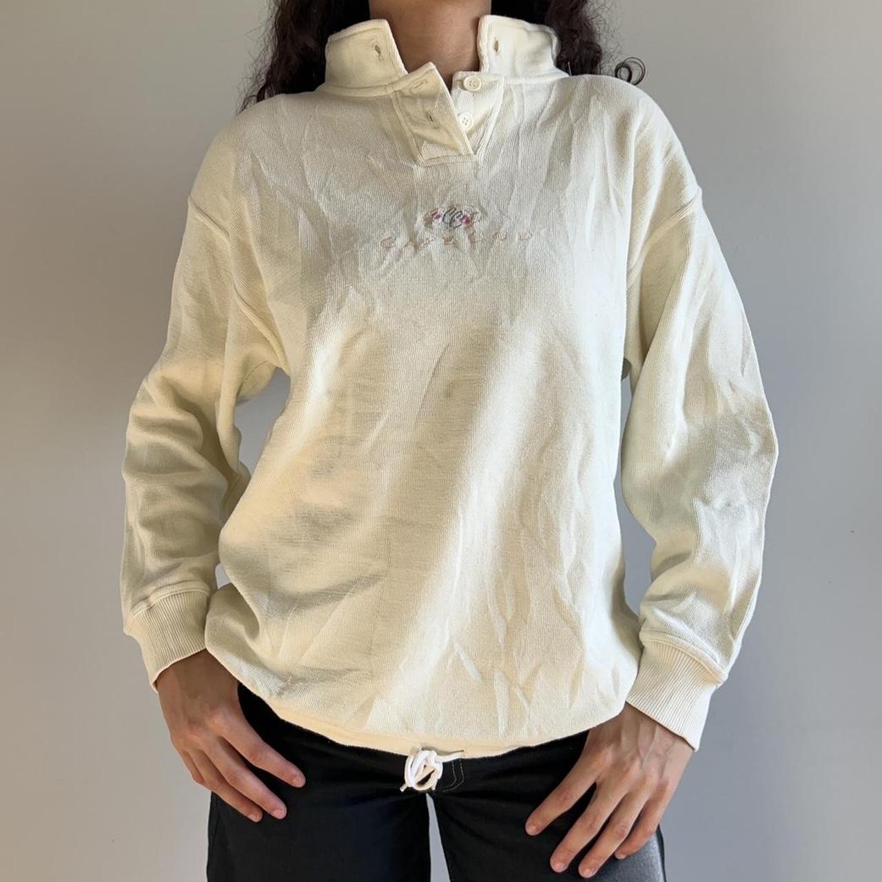 Pale yellow vintage cape cod embroidered sweater... - Depop