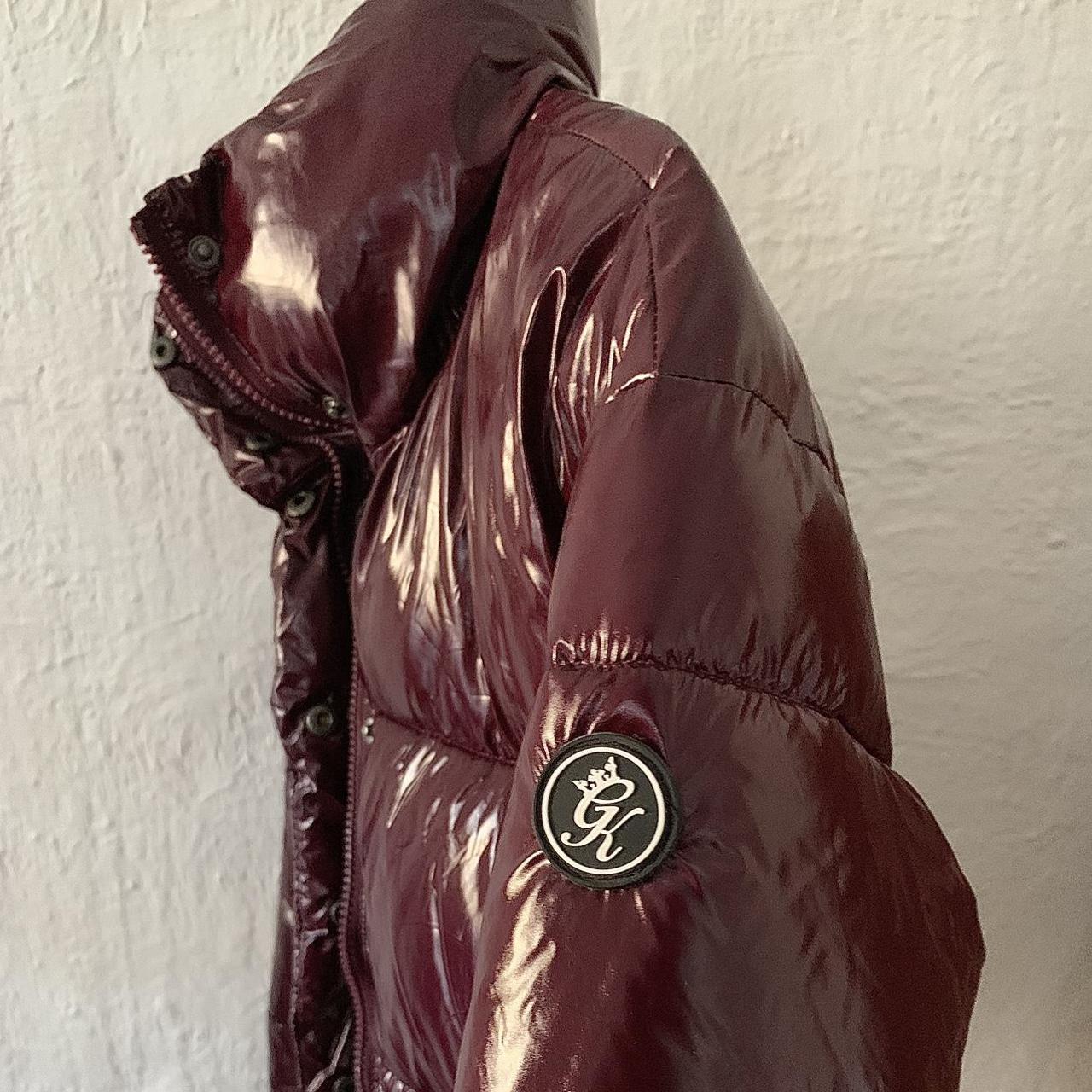 Gym king burgundy puffer jacket with draw string at... - Depop