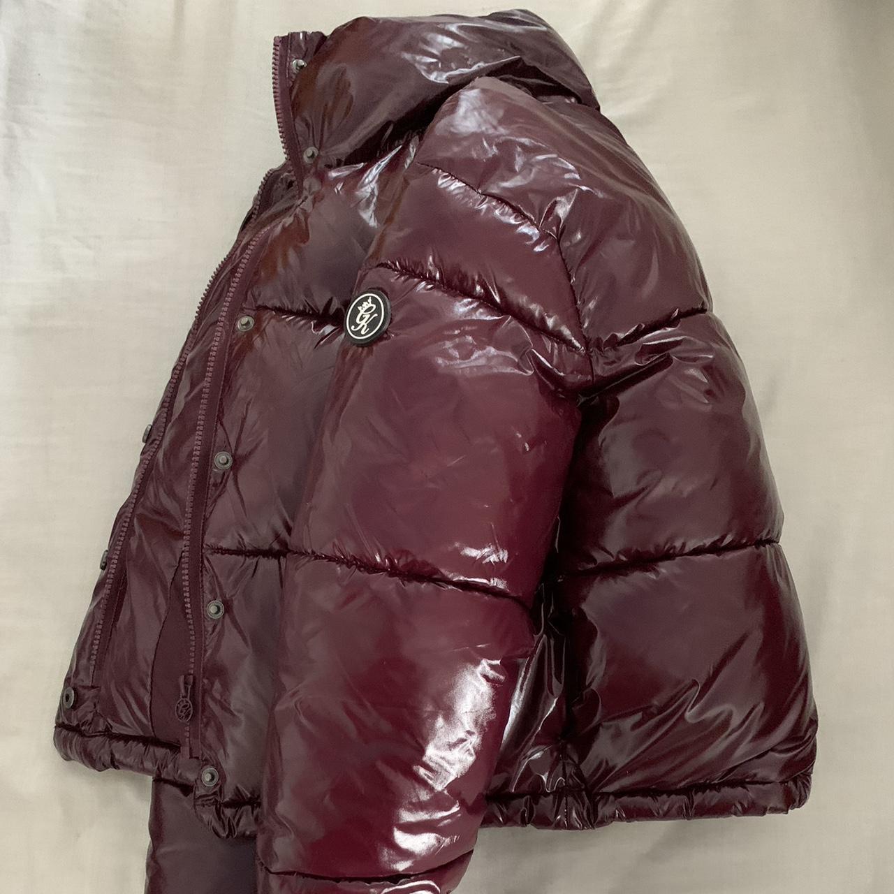 Gym king burgundy puffer jacket with draw string at... - Depop