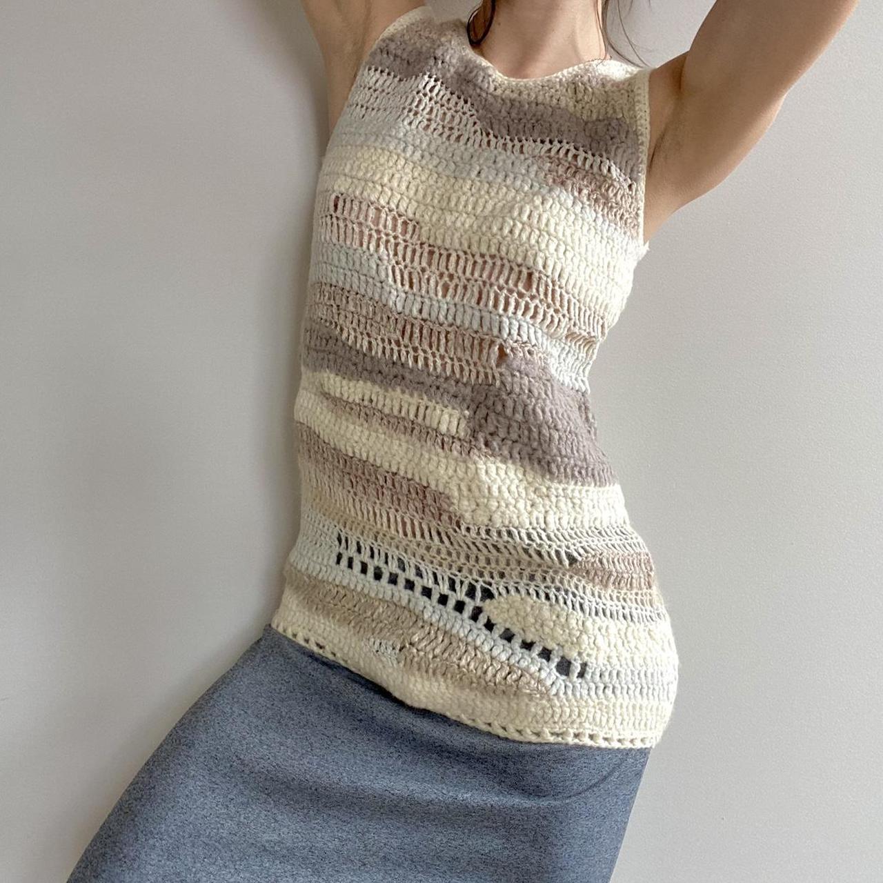 DISTRESSED CROCHET TOP 🤎 amazing neutral colored... - Depop