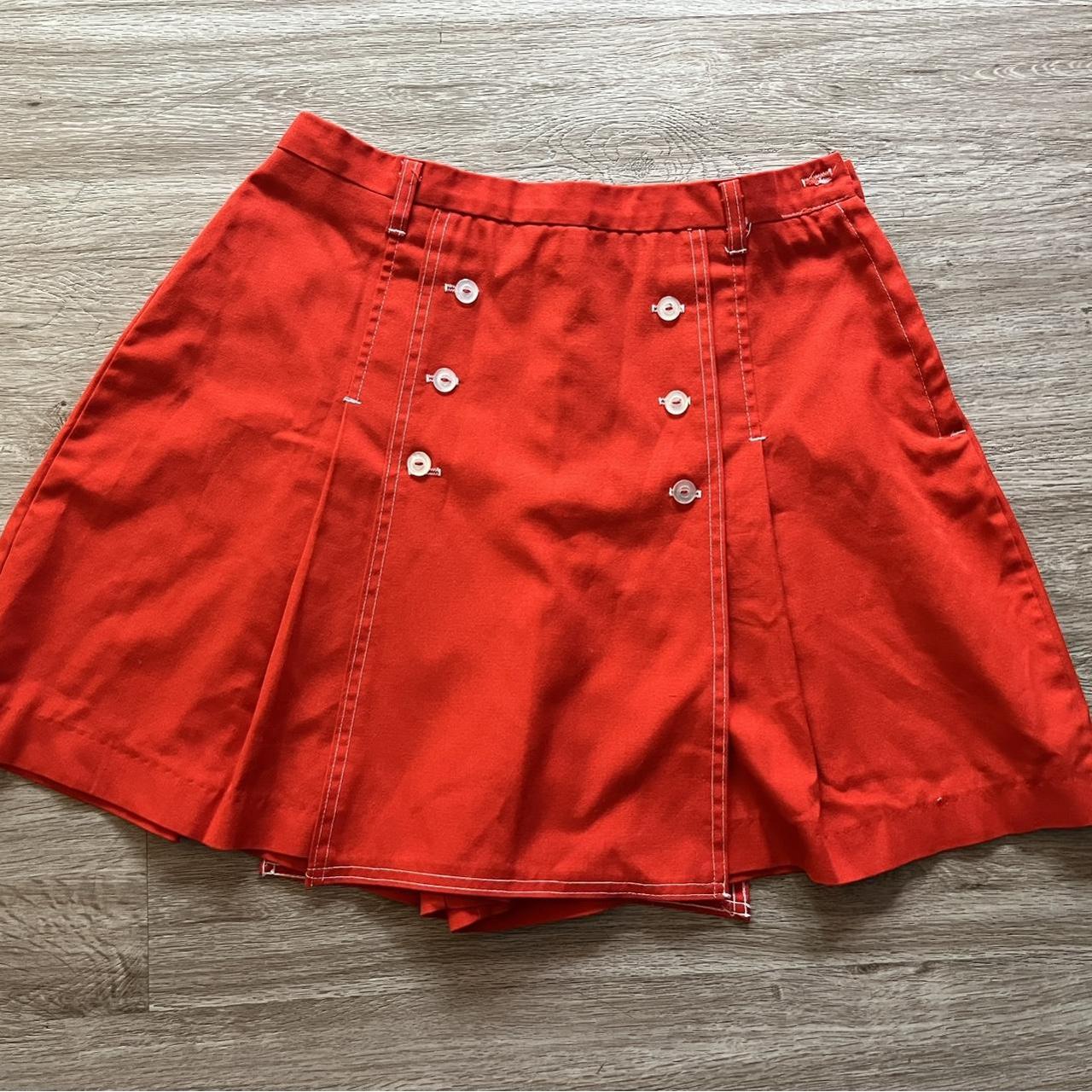 Super cute bright pleated orange vintage skort with... - Depop