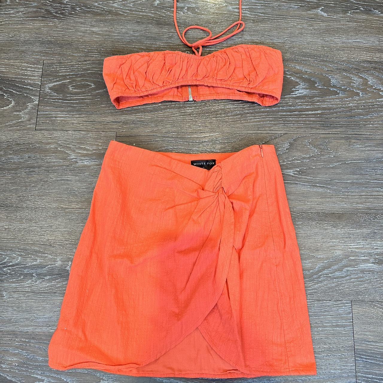 super cute white fox bright orange summer set! size... - Depop