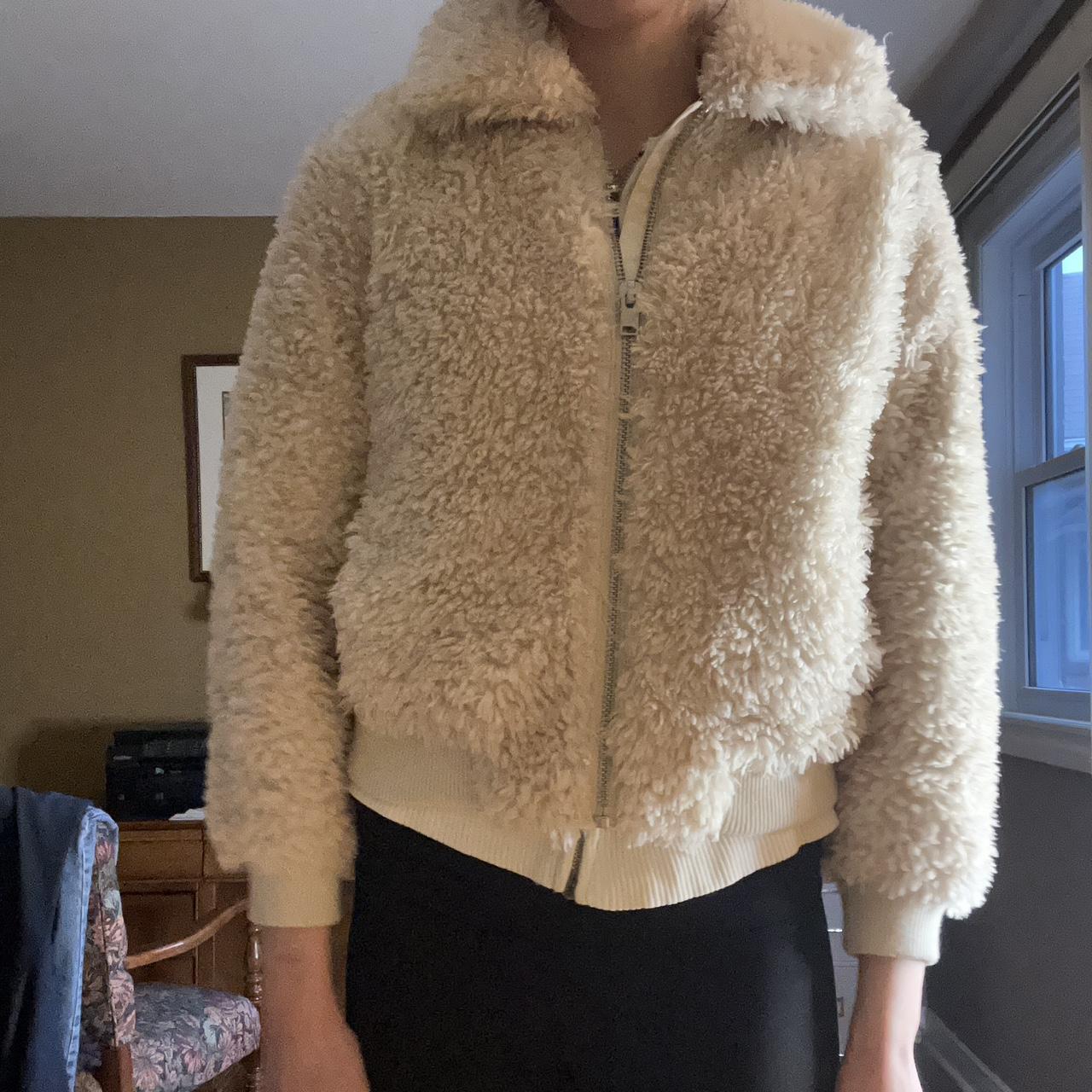 H&M cream teddy jacket. Size small fits xs-s. ... - Depop