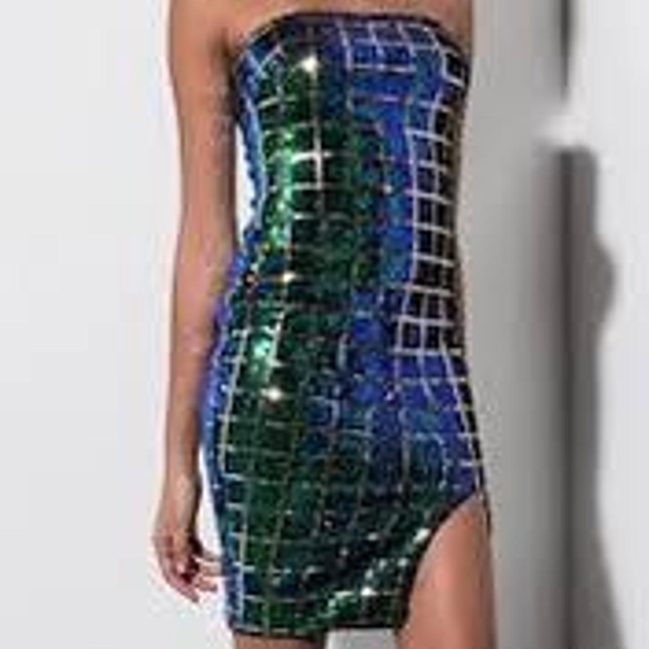 SHOP AKIRA DRESS emerald sequin design model image... - Depop