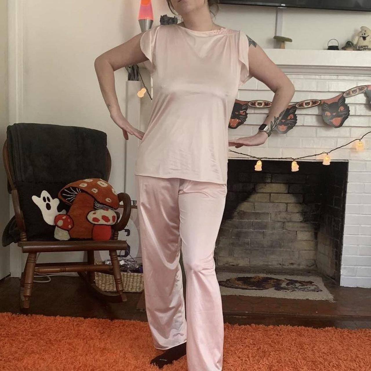 Vintage baby pink pajama set. Size medium. $30... - Depop