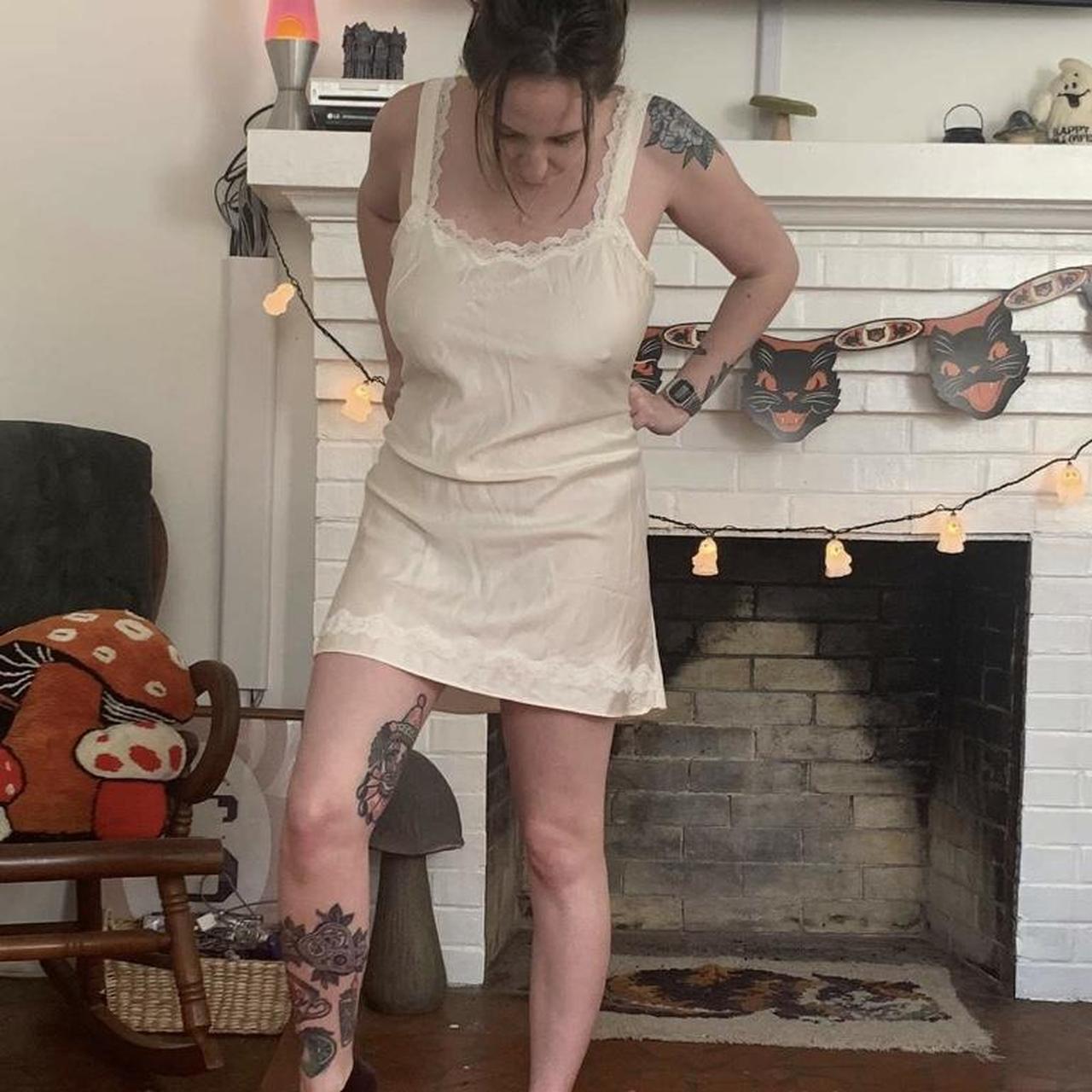 vintage cream 100% silk and lace nightie /... - Depop