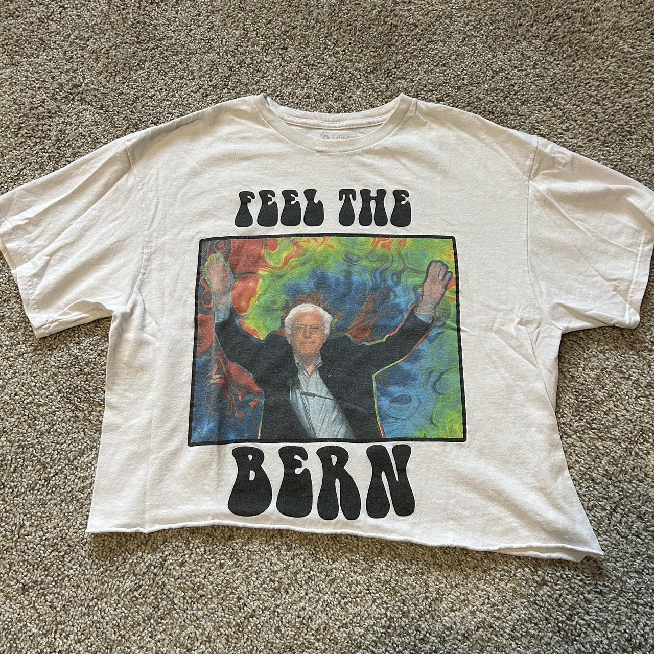 large CROPPED feel the bern tee! fairly worn has... - Depop
