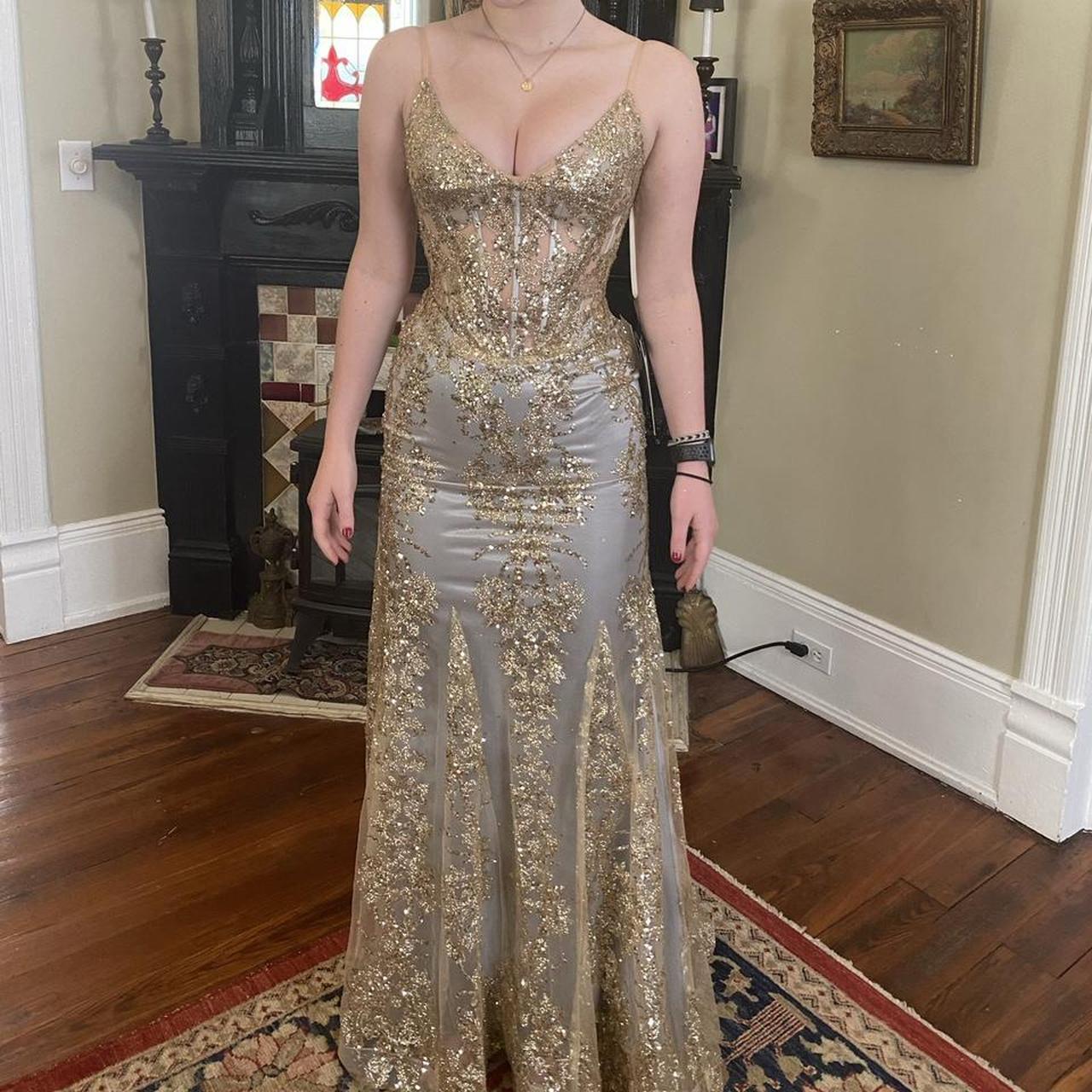 cinderella devine gold and light blue sparkly... - Depop