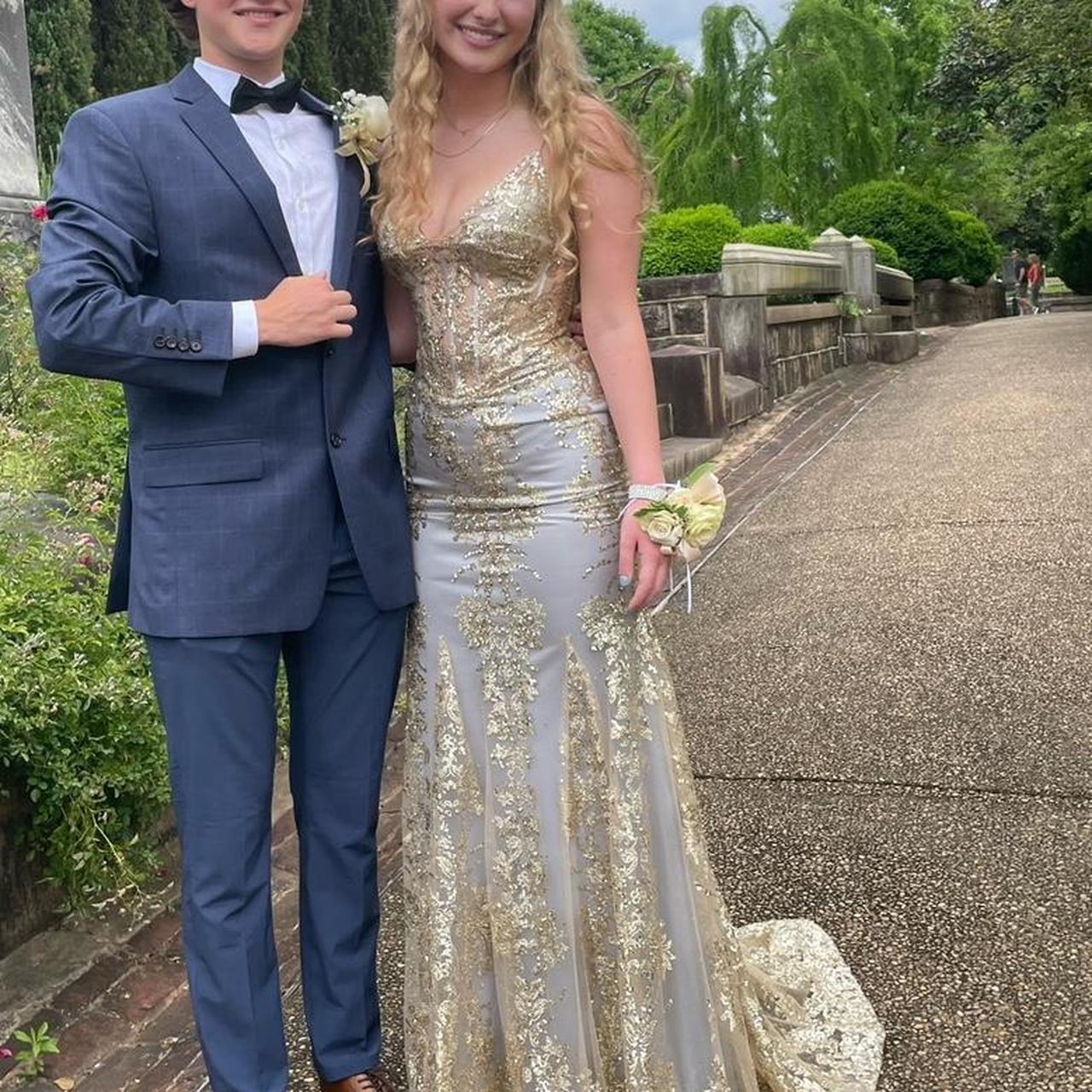 cinderella devine gold and light blue sparkly... - Depop