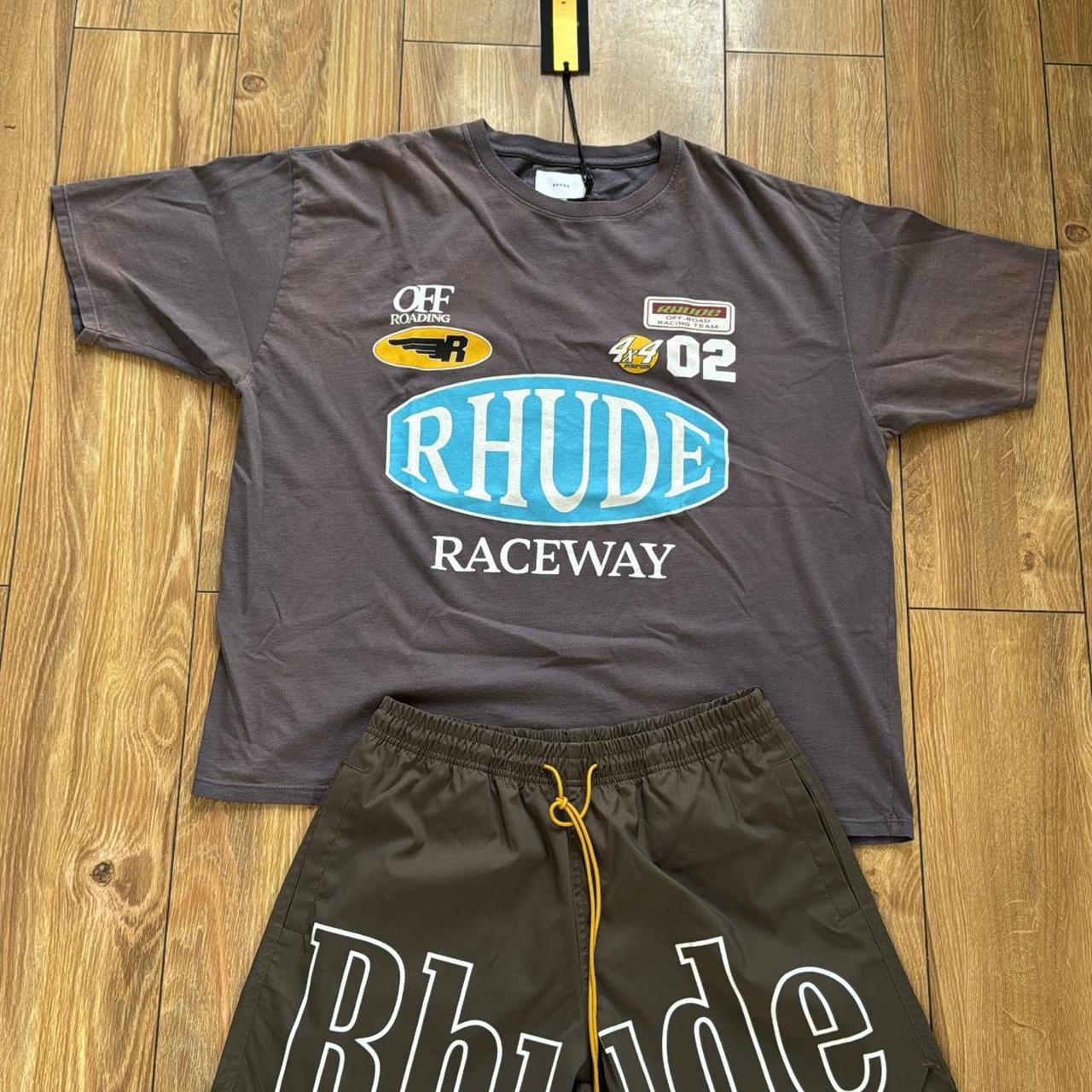 Rhude Brown Raceaway T Shirt - Brand New - Large - Depop
