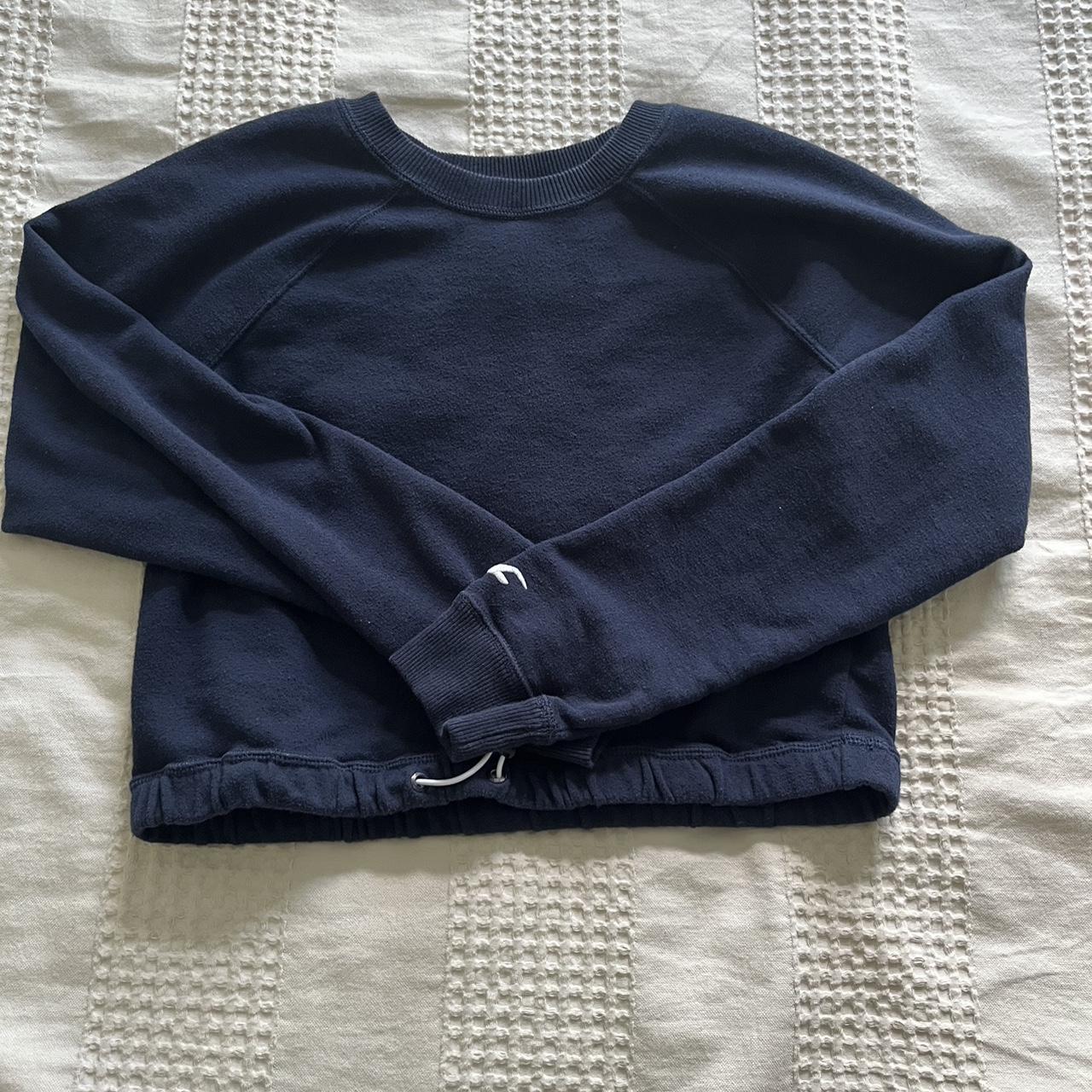 navy blue cropped crew neck adjustable... - Depop