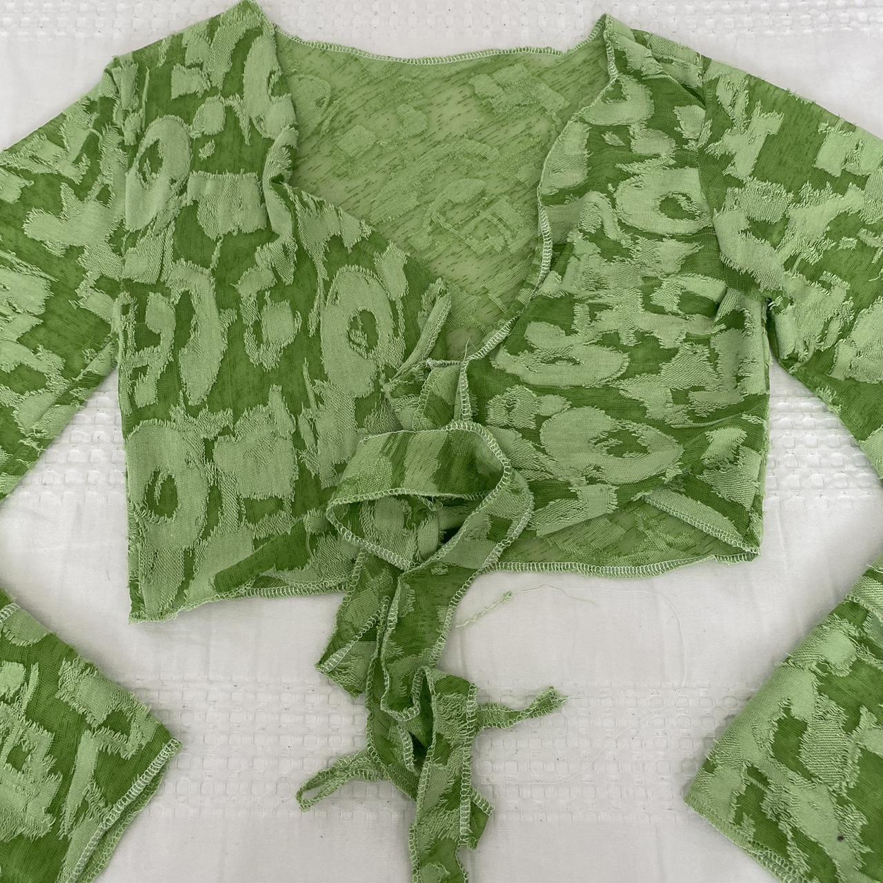 The cutest green mesh detailed tie-front long sleeve... - Depop