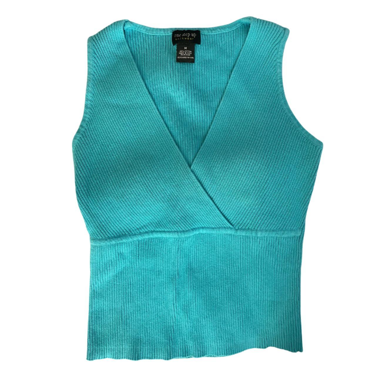 90s teal cropped ribbed knit tank top! Women's size... - Depop