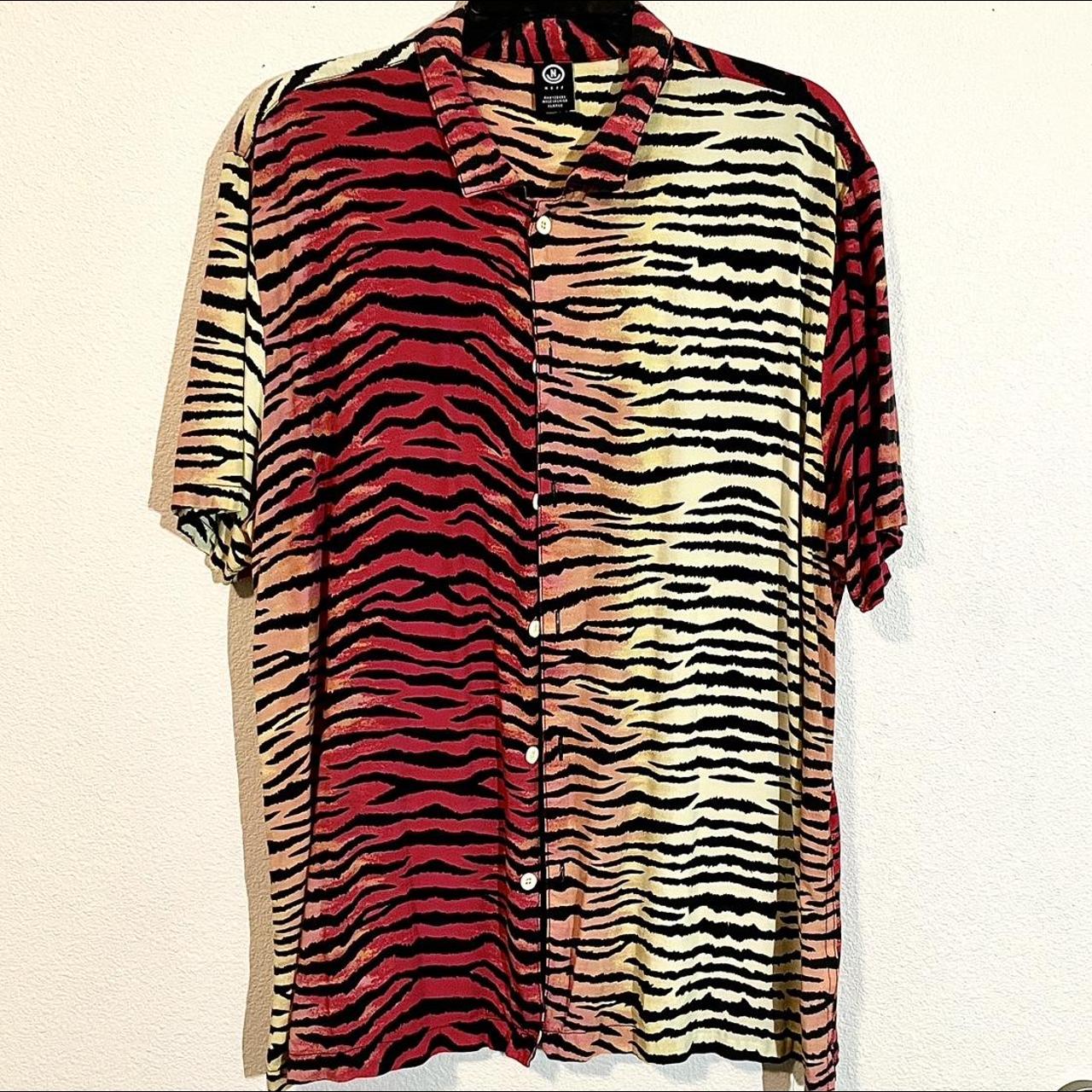 neff vintage tiger print button up party XL... - Depop