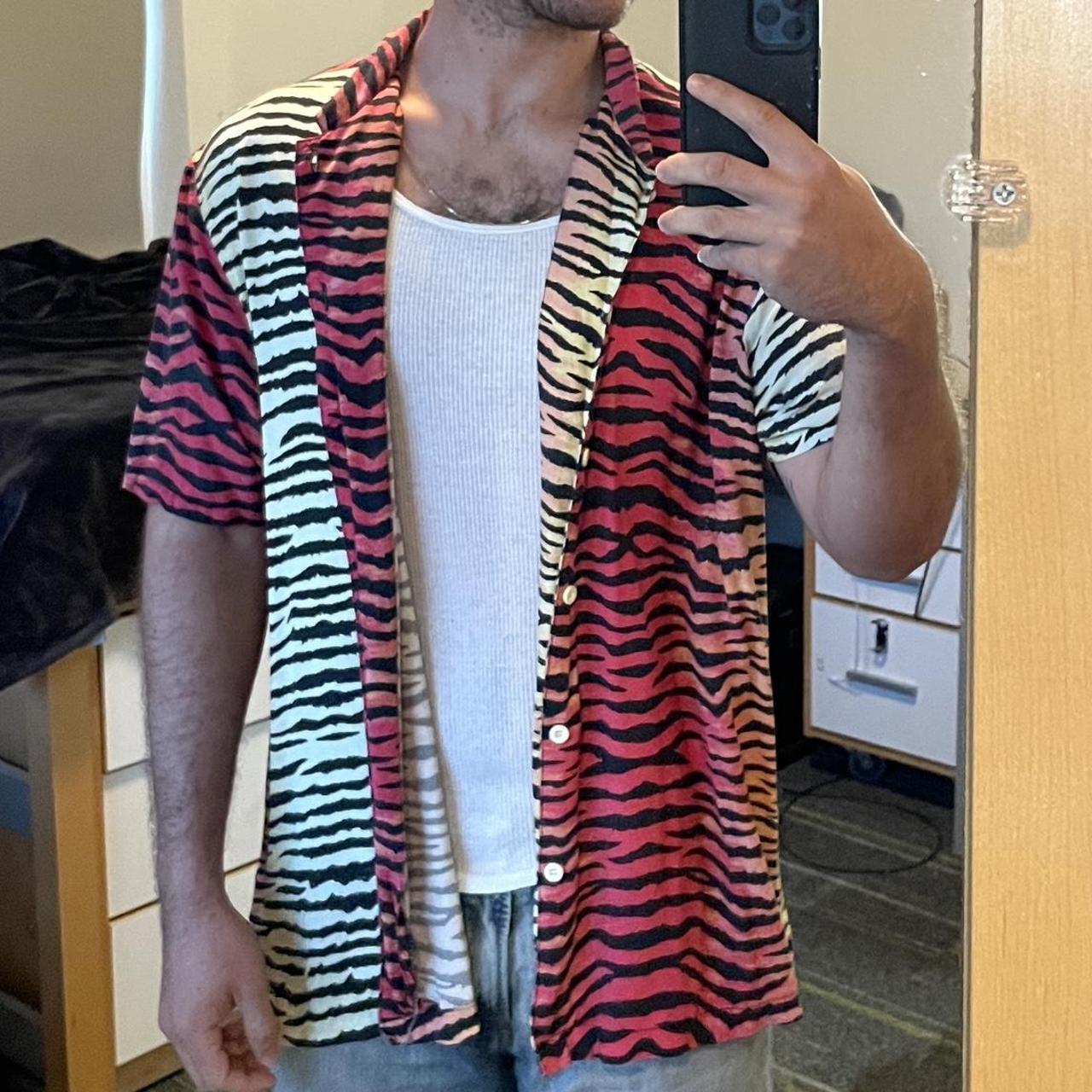 neff vintage tiger print button up party XL... - Depop