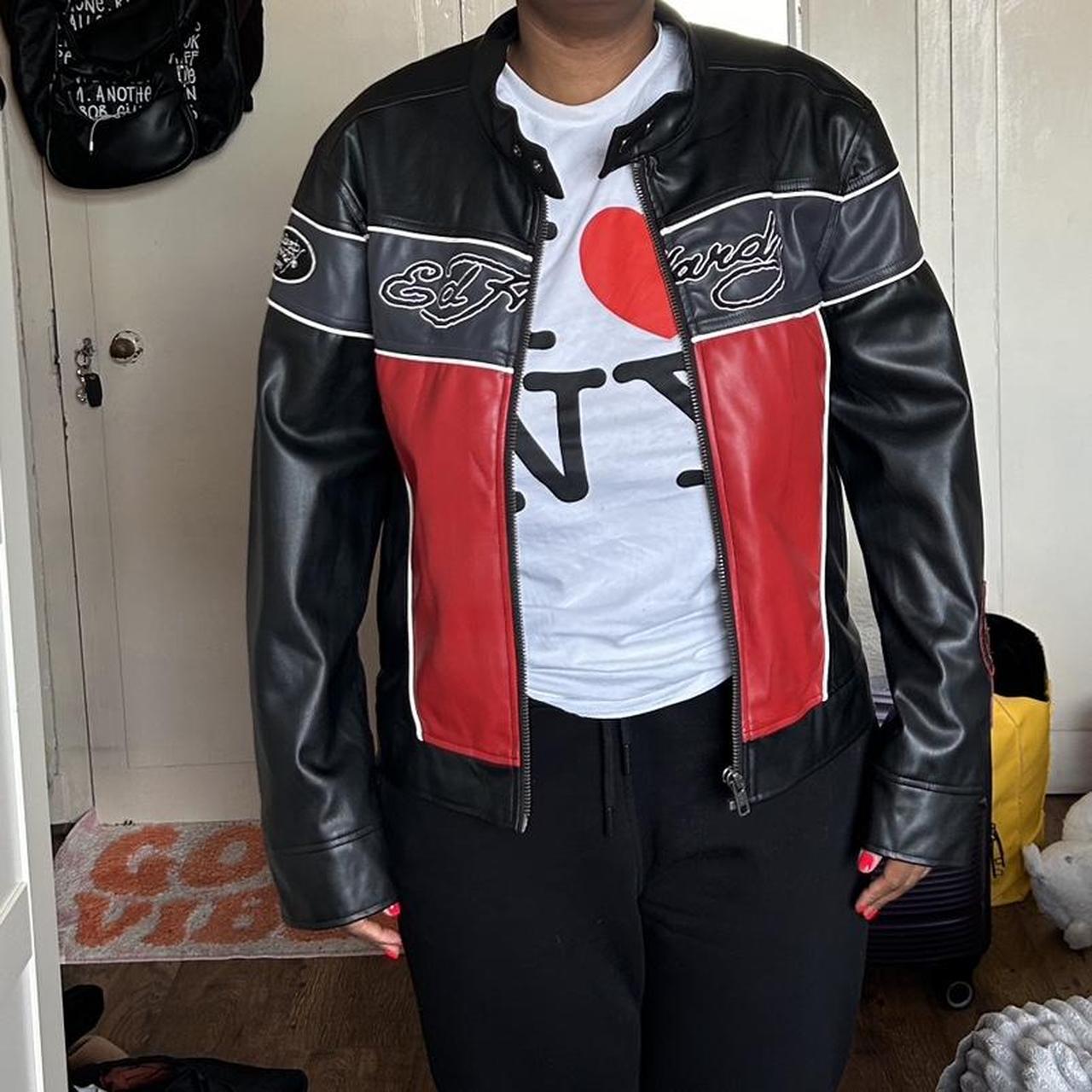 ED HARDY MENS HOLLY PANTHER VEGAN LEATHER MOTOCROSS... - Depop