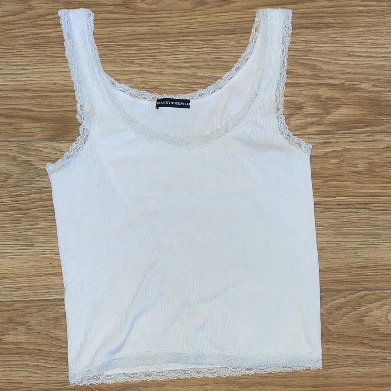 BRANDY MELVILLE Lace white tank top Size... - Depop