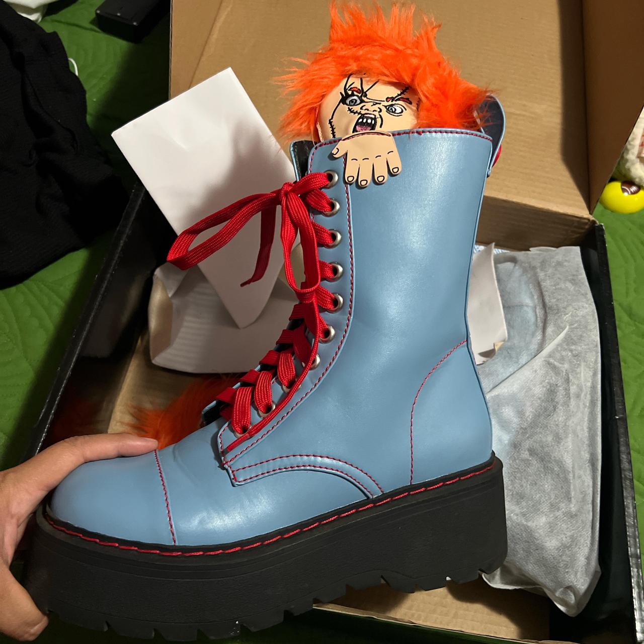 Dollskill blue spooky chucky horror boots Used once... | Depop