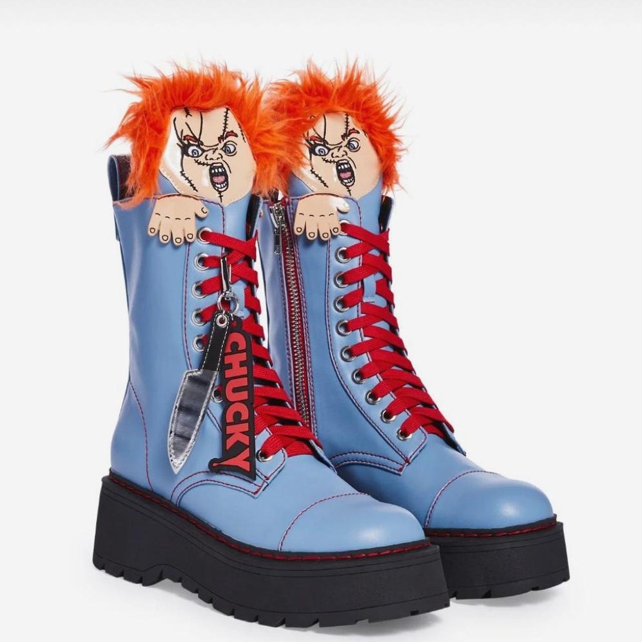 Dollskill blue spooky chucky horror boots Used once... | Depop