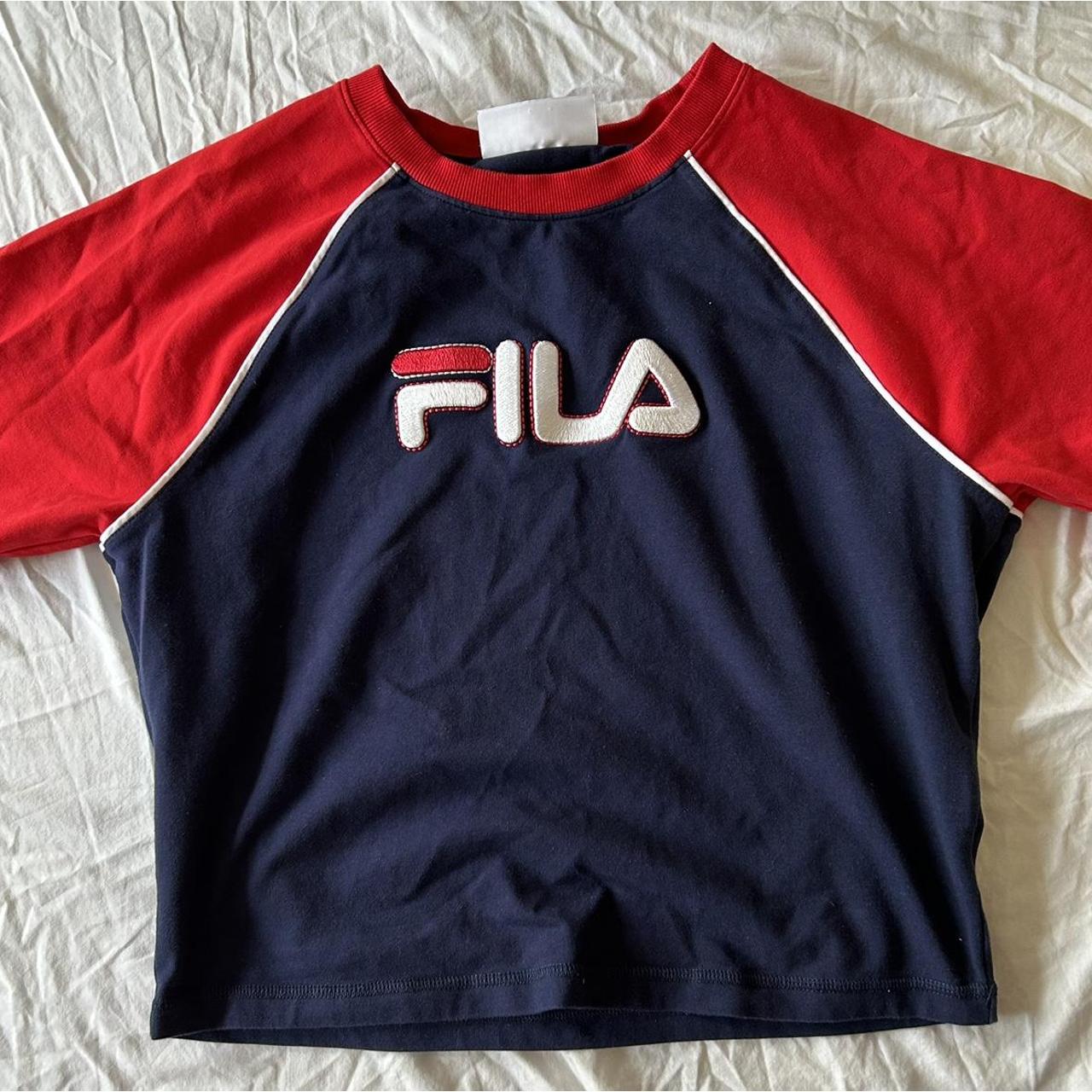 Fila shirt, fits like a cropped baby tee, tag says... - Depop