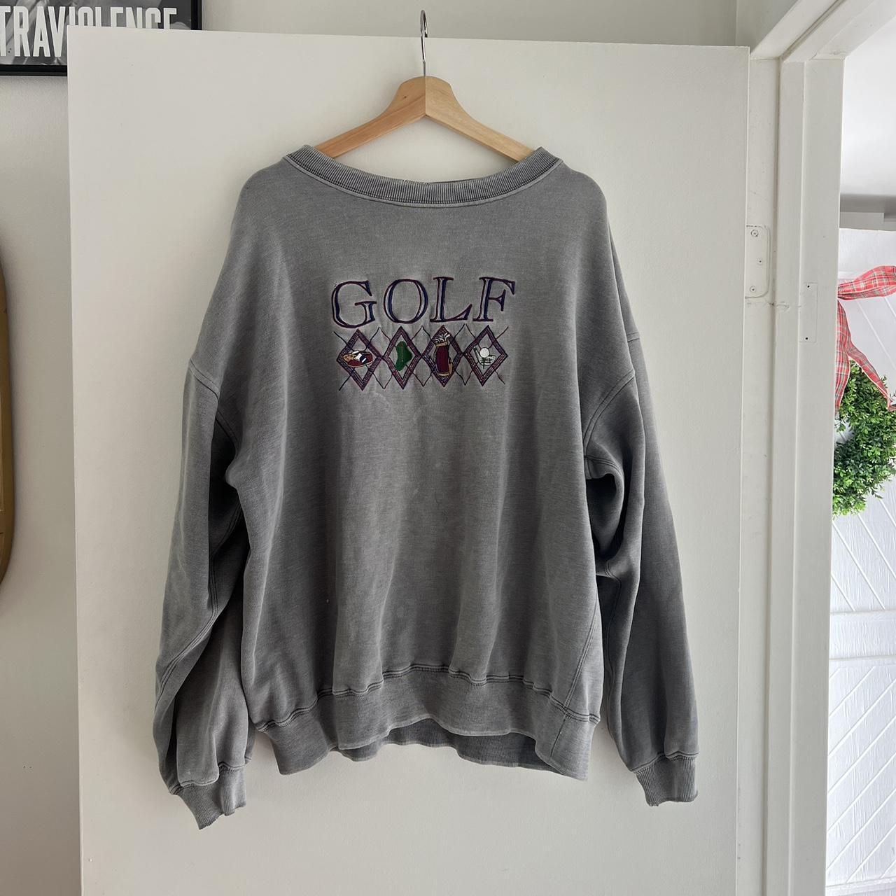 Thrifted Grey vintage 90s golf crewneck sweatshirt... - Depop